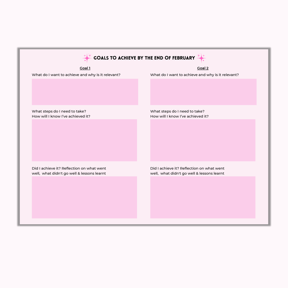Pink Yearly Goals Planner | Digital Download |2 Pages per Month ...